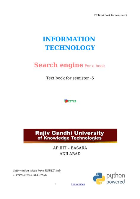 IT Text Book Lecture Notes IT Texxt Book For Semister INFORMATION TECHNOLOGY Search