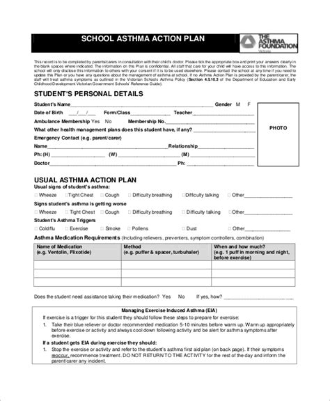 Free 9 Sample Asthma Action Plan Templates In Ms Word Pdf