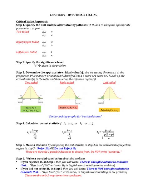 Ch 9 Steps For Hypothesis Testing Chapter 9 Hypothesis Testing