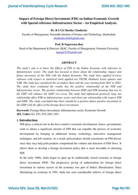 (PDF) Impact of Foreign Direct Investment (FDI) on Indian Economic Growth with Special reference ...