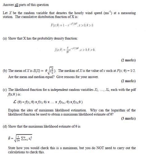Solved Answer All Parts Of This Question Let X Be The Random Chegg
