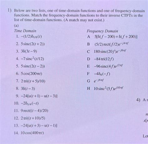 solved 1 below are two lists one of time domain functions