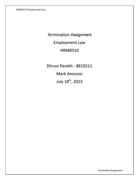 Termination Assignment Termination Assignment Employment Law Hrm