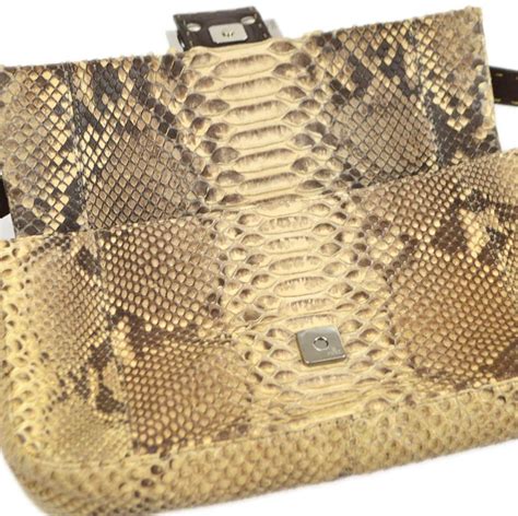 Fendi Baguette Silver Logo Brown Black Nude Python Exotic Leather Shoulder Bag For Sale At 1stdibs