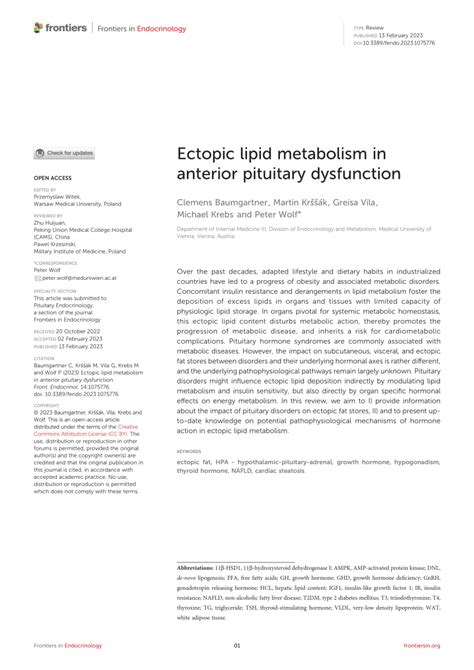 Pdf Ectopic Lipid Metabolism In Anterior Pituitary Dysfunction