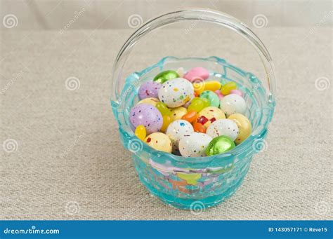 Artisan Blue Glass Easter Basket Filler With Colorful Easter Candy