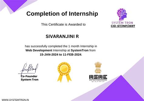 Internship Webdevelopment Systemtron Sivaranjini Ramesh