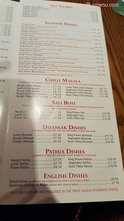 Menu At Shapla Tandoori Restaurant Lampeter