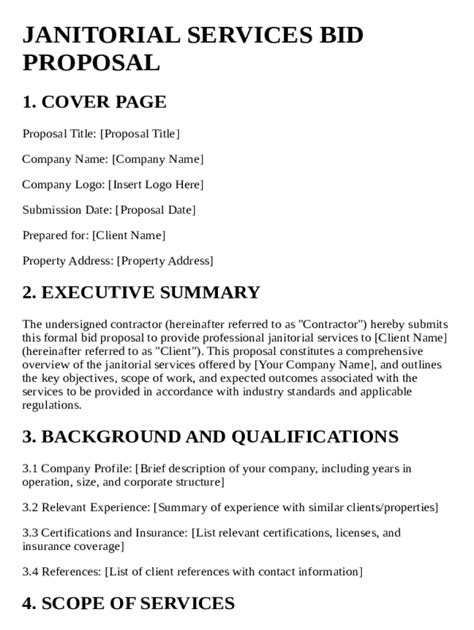 Fillable Online Janitorial Bid Proposal Template Fax Email Print