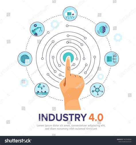 Humanhand Touching Digital Interface Smart Industry เวกเตอร์สต็อก