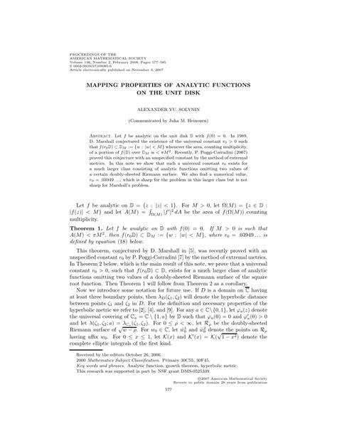 pdf mapping properties of analytic functions on the unit disk