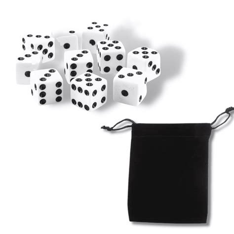 Set Of 10 Six Sided Square Opaque 16mm D6 Dice White With Black Pip Die
