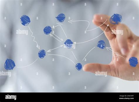 Man Tapping On 3d Rendered Network Connection Dots And Lines Stock