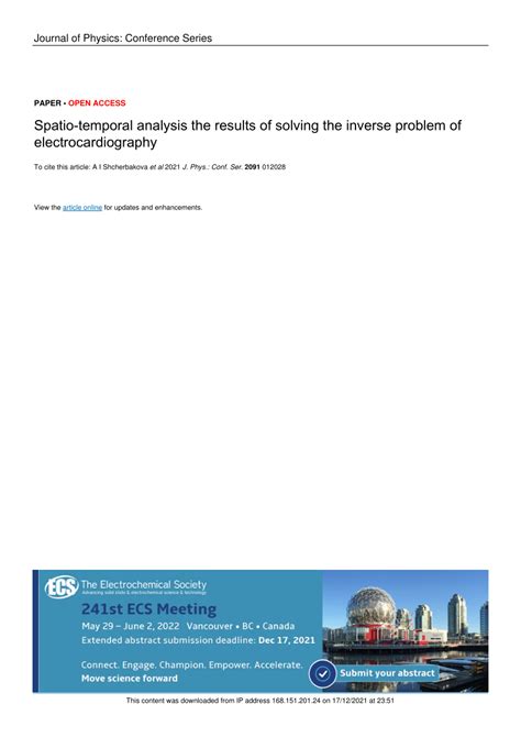 Pdf Spatio Temporal Analysis The Results Of Solving The Inverse Problem Of Electrocardiography