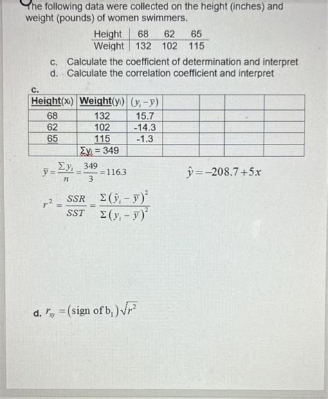 Solved Yhe Following Data Were Collected On The Height Chegg