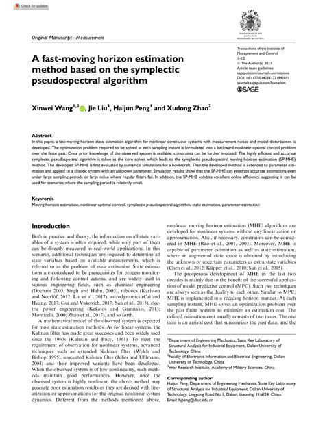 pdf a fast moving horizon estimation method based on the symplectic