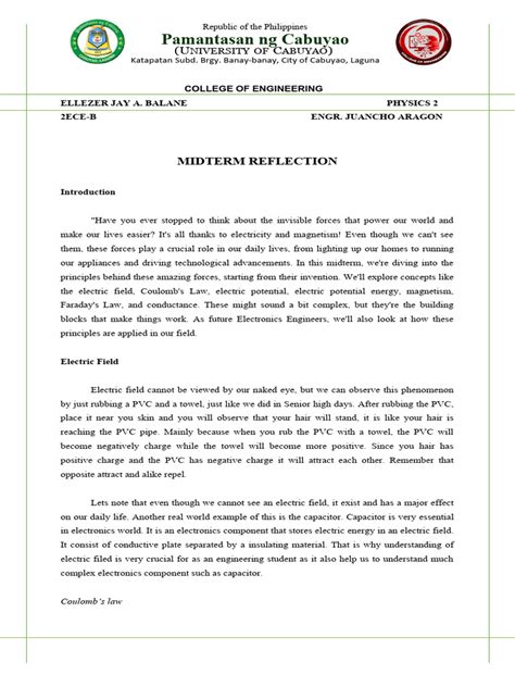 Physics 2 Midterm Reflection Pdf Electrical Resistance And Conductance Electricity