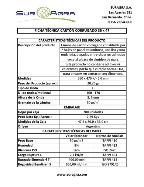 Ficha Técnica Cartón Corrugado 36x47 Pdf Salud Y Bienestar