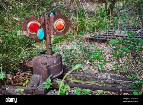 Colorful Gear Switch Train Track Switch Four Directional Train Station Piece Old Abandoned