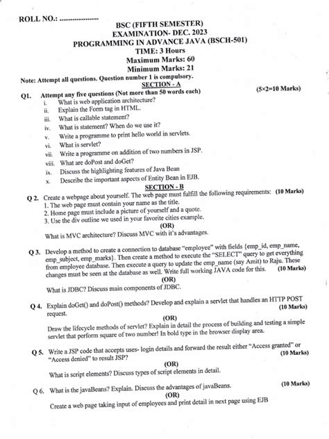 B Sc Vth Sem Final Exam Programming In Advanced Java Dec 2023 Pdf