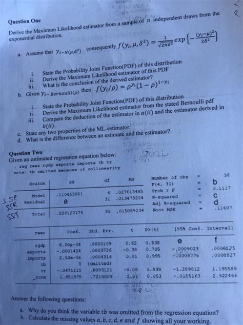 Solved Question One Derive The Maximum Likelihood Estimator