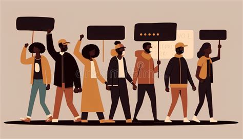 Protest People With Placards Vector Illustration In Flat Style Stock