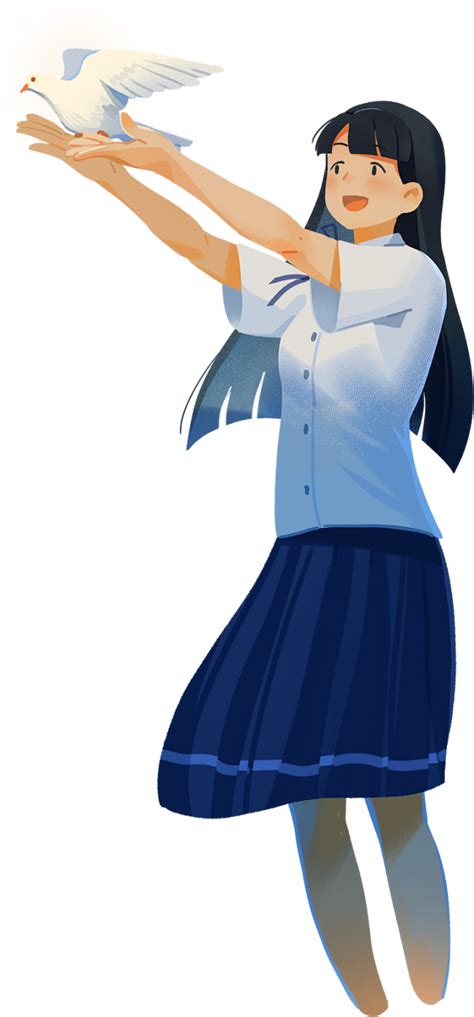 毕业季蓝色天空插画 女孩