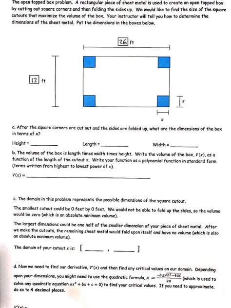 Solved The Open Topped Box Problem A Rectangular Piece Of