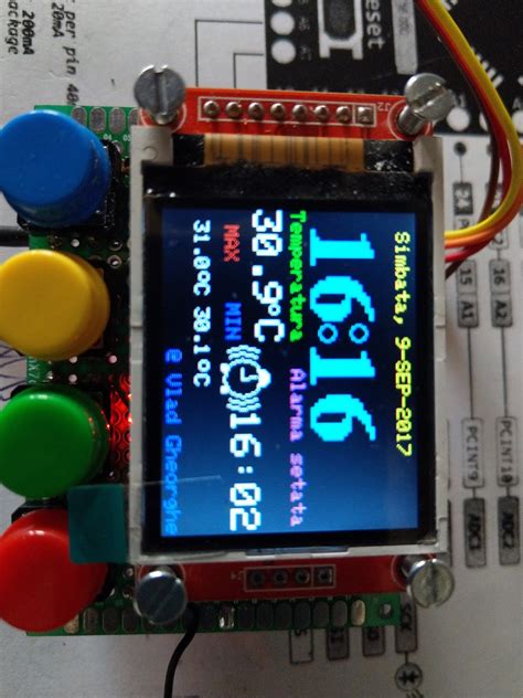 Vlad Gheorghe Ceas Cu Alarma Si Termometru Cu Arduino ProMini TFT 2 2 ILI9163 DS3231 DS18B20