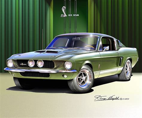 1967 Mustang Shelby Gt 350 Lime Green Metallic Car Art Prints By