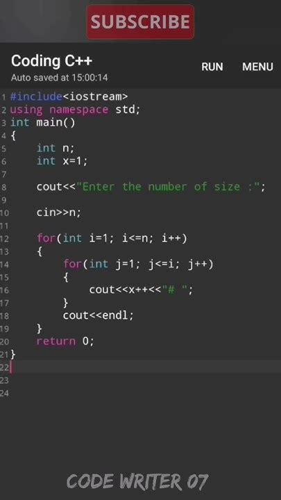 Best C Pattern Program Tutorial Video 💯 Coding Youtubeshorts Codewriter07
