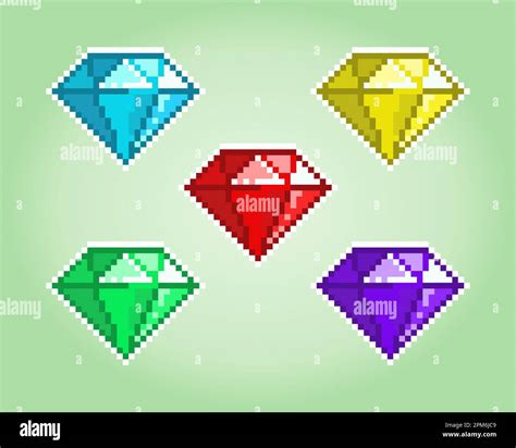 8 Bit Pixel Of Diamonds Collection Gemstone For Asset Games In Vector Illustrations Stock