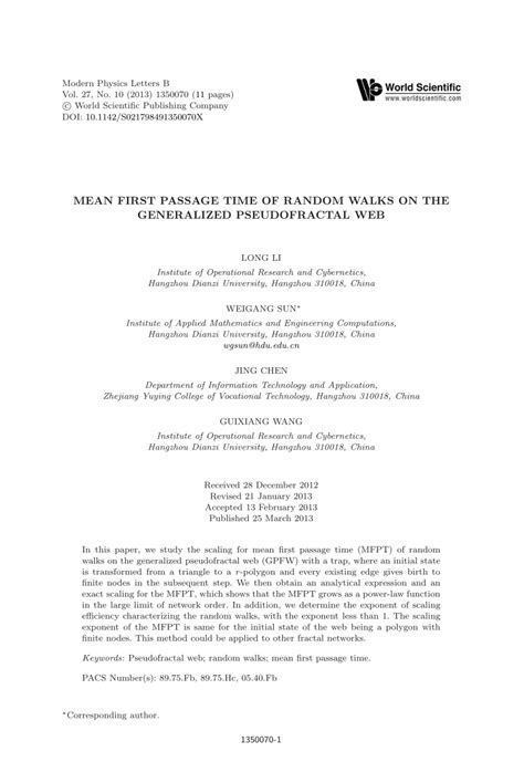 Pdf Mean First Passage Time Of Random Walks On The Generalized Pseudofractal Web