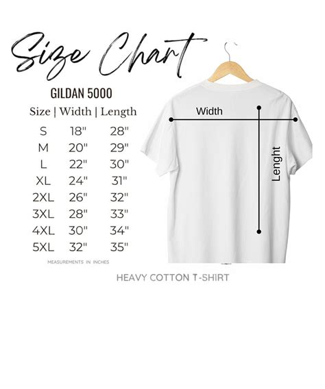 Gildan Size Chart Gildan 5000 Size Chart Gildan Mockup Size Chart