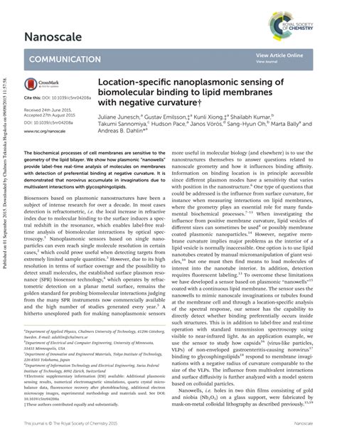 Pdf Location Specific Nanoplasmonic Sensing Of Biomolecular Binding To Lipid Membranes With