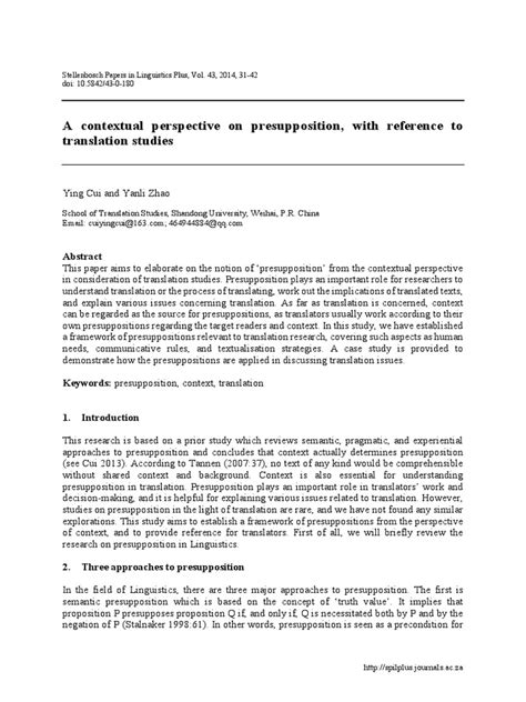 A Contextual Perspective On Presupposition Pdf