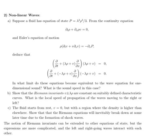 Solved Non Linear Wavesa ﻿suppose A Fluid Has Equation Of
