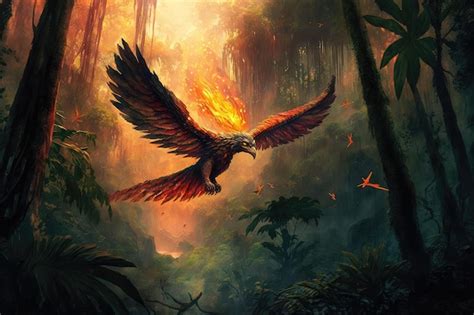 premium ai image phoenix firebird flying over lush jungle setting the