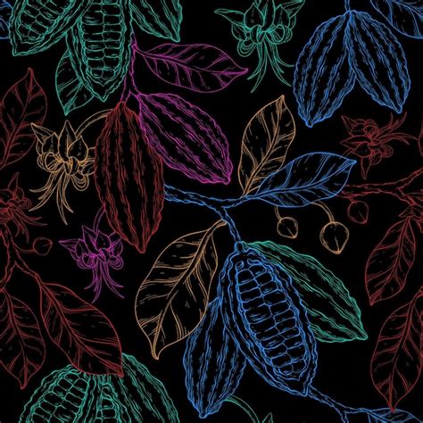Premium Vector Cocoa Vector Outline Seamless Pattern Dark Background