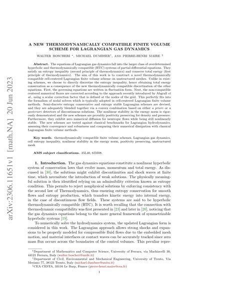 Pdf A New Thermodynamically Compatible Finite Volume Scheme For Lagrangian Gas Dynamics