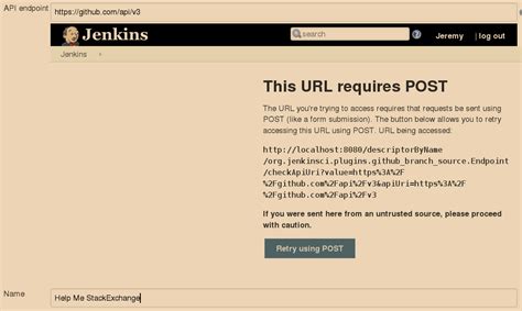 Jenkins And Github Enterprise Servers Api Endpoint Error Requires Post