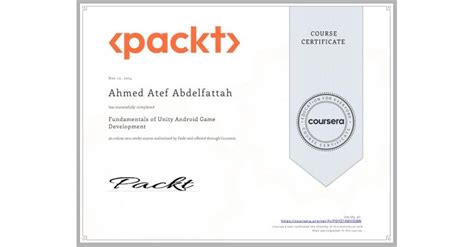 Completion Certificate For Fundamentals Of Unity Android Game
