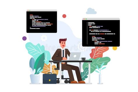 Male Programmer Writing Code On Laptop Stock Vector Illustration Of Developer Education