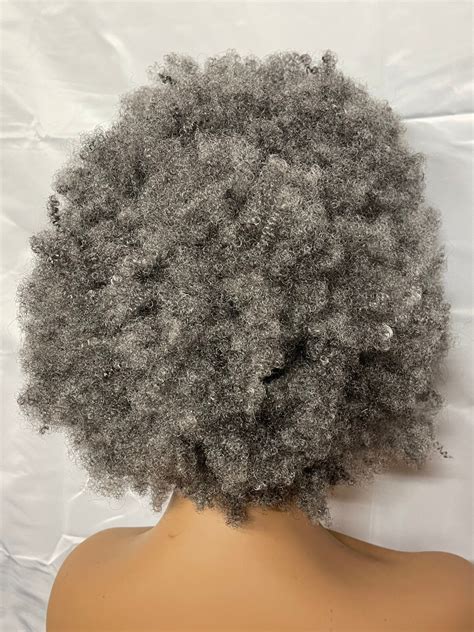 Grey Afro Kinky Curly Synthetic Wig Natural Look Human Hair For Black