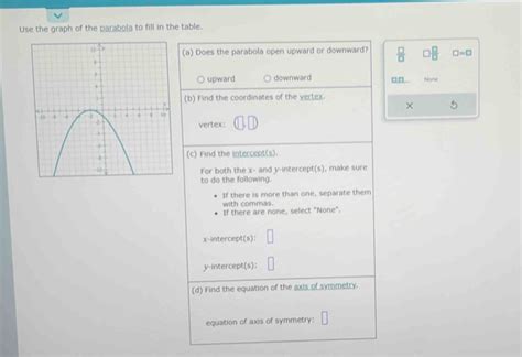 Solved Use The Graph Of The Parabola To Fill In The Table A Does