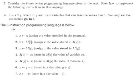 solved consider the 8 instruction programming language given in the
