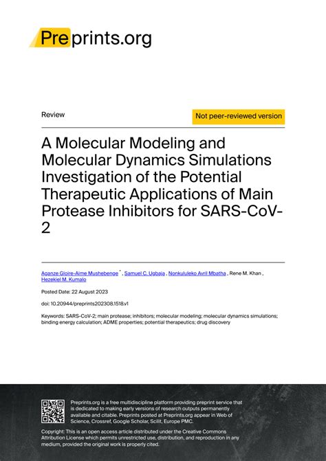 Pdf A Molecular Modeling And Molecular Dynamics Simulations Investigation Of The Potential