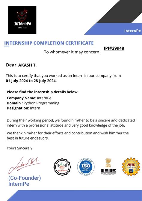 Akash T On Linkedin Internshipcomplete Pythonprogramming