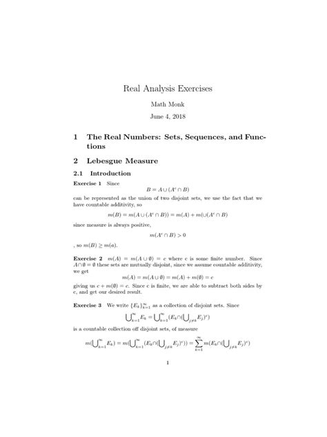 Real Analysis Exercises 1 The Real Numbers Sets Sequences And Func