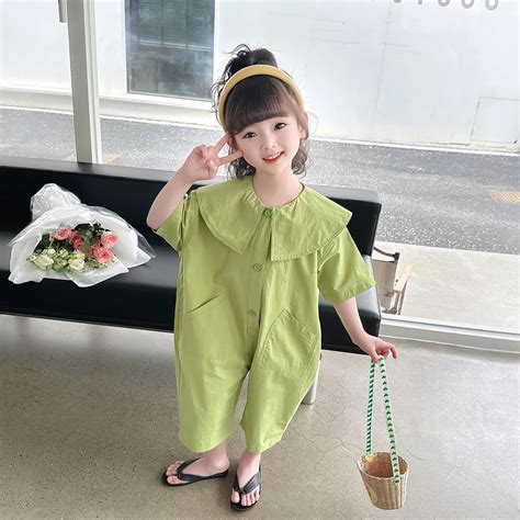 여아용 여름 단색 아동복 점프수트 의류 스트랩 복장 여아 작업복 Aliexpress